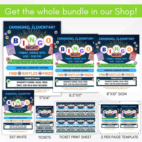 Family Bingo Night Invitation Flyer Set Printable Party Invitation ...