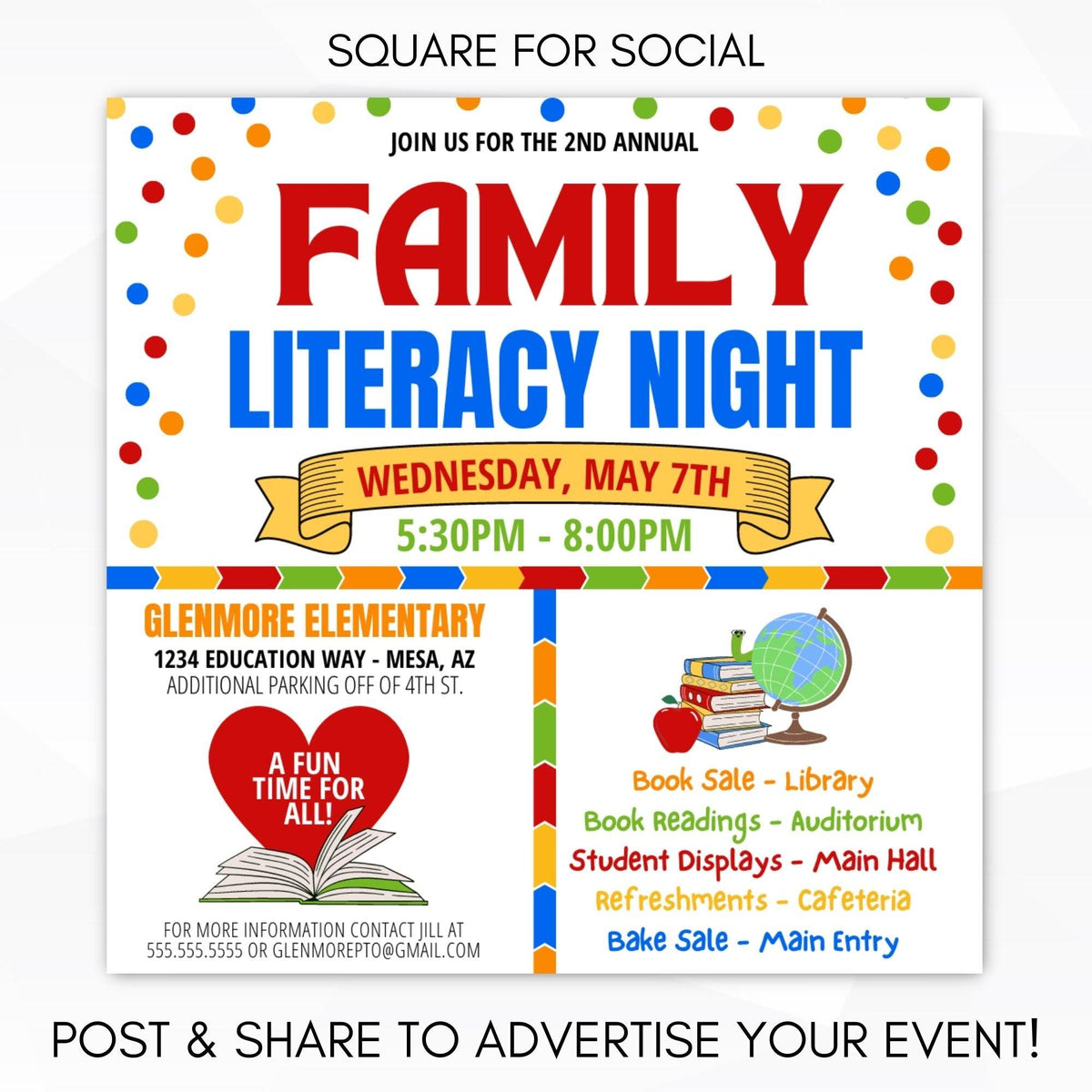 Family Literacy Night Flyer Template - Simple Desert Designs