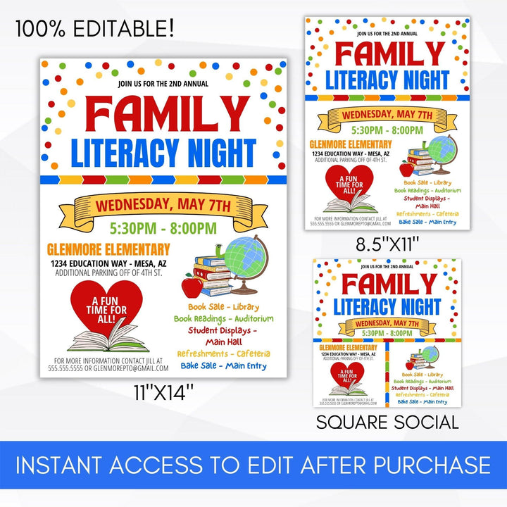 Family Literacy Night Invite Flyer Set – Simple Desert Designs