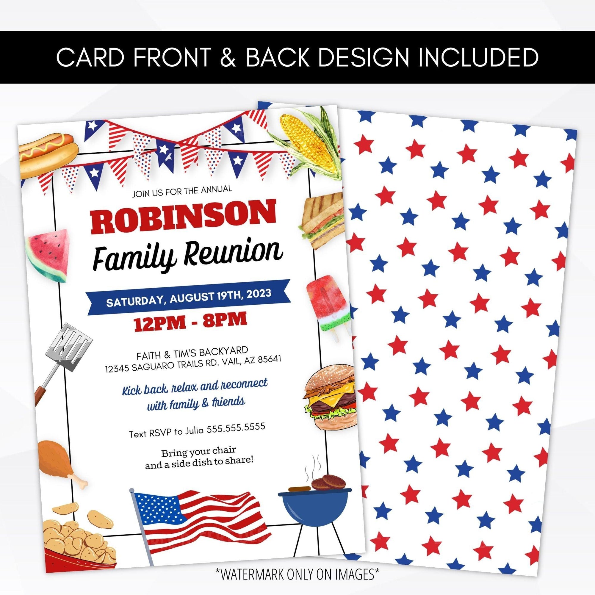 USA Family Reunion BBQ Invitation Template - Simple Desert Designs