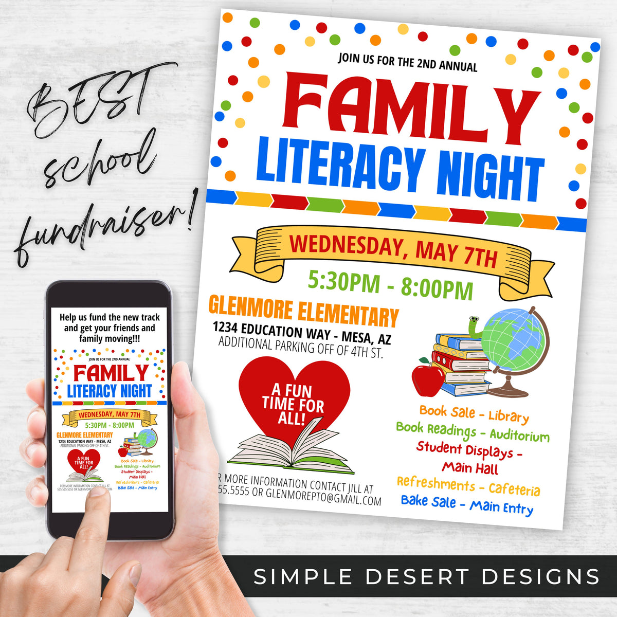 Family Literacy Night Flyer Template - Simple Desert Designs