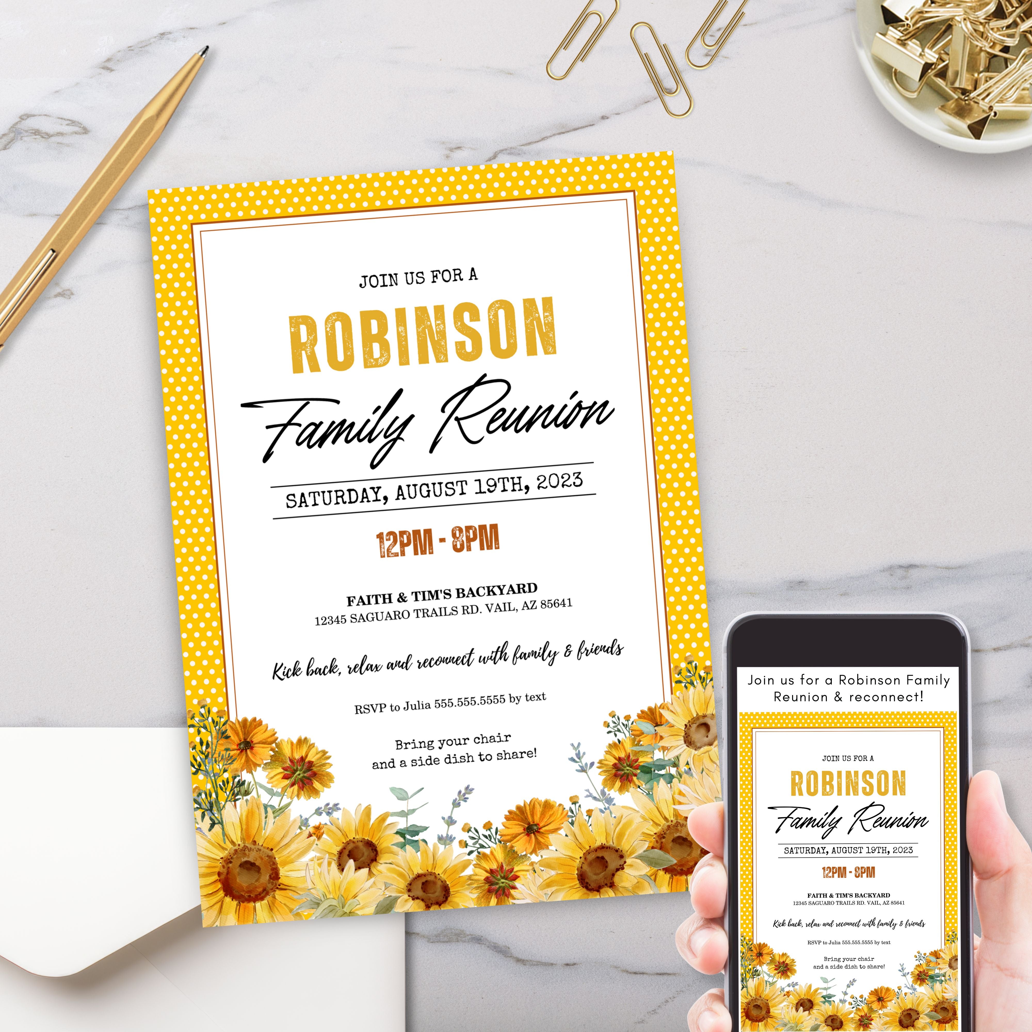 Family Reunion Invitation Yellow – Simple Desert Designs