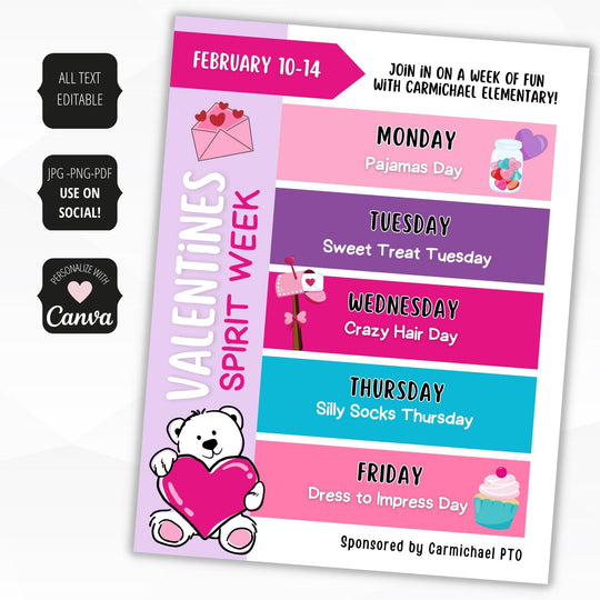 February Valentines Spirit Week Schedule | Simple Desert Designs