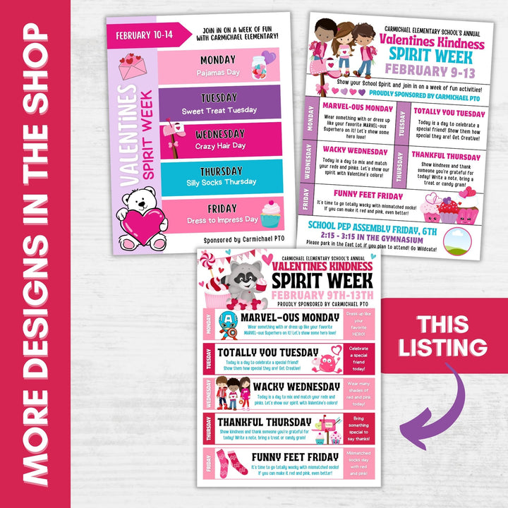 February Valentines Spirit Week Flyer | Simple Desert Designs