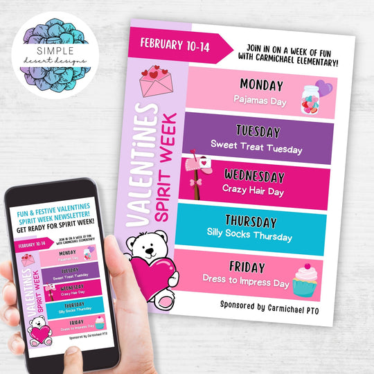 February Valentines Spirit Week Schedule – Simple Desert Designs