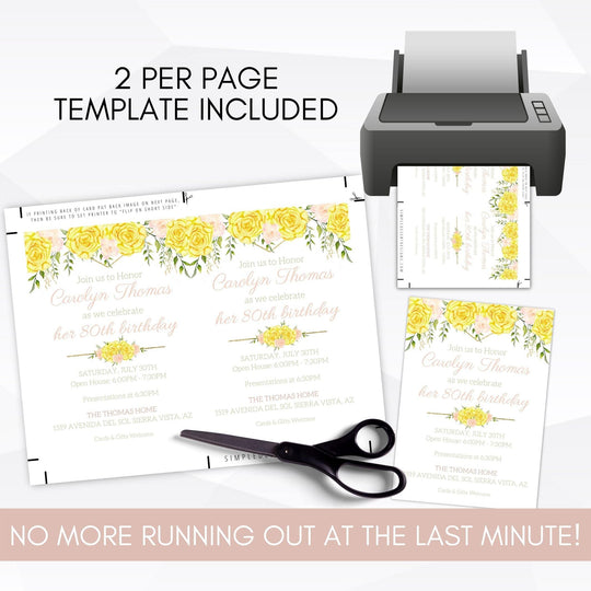 Floral Birthday Invitation Yellow Rose Blush Pink Peony Invite | Simple ...