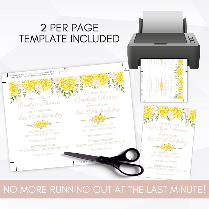 Floral Birthday Invitation Yellow Rose Blush Pink Peony Invite | Simple ...