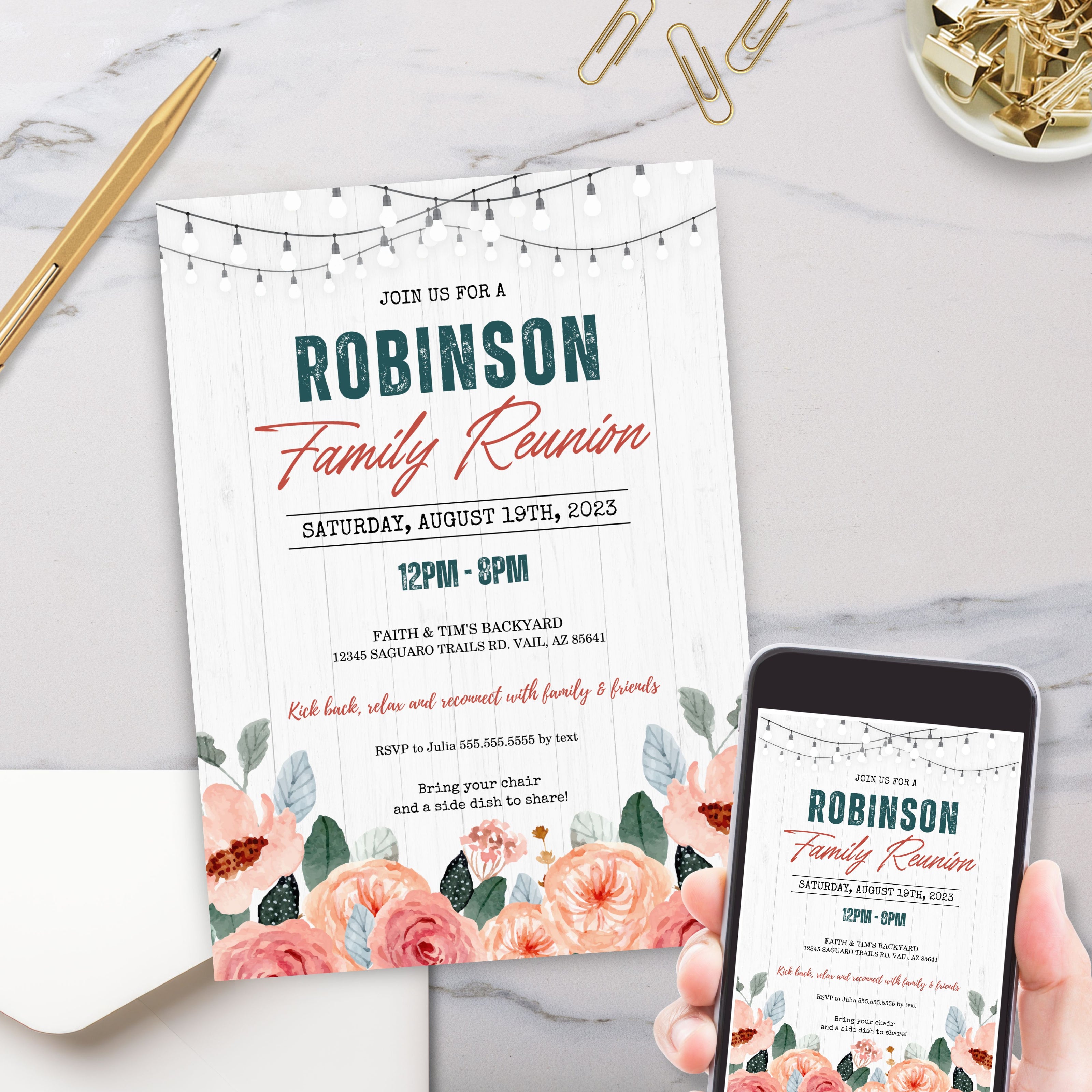 Floral Family Reunion Invitation Template - Simple Desert Designs
