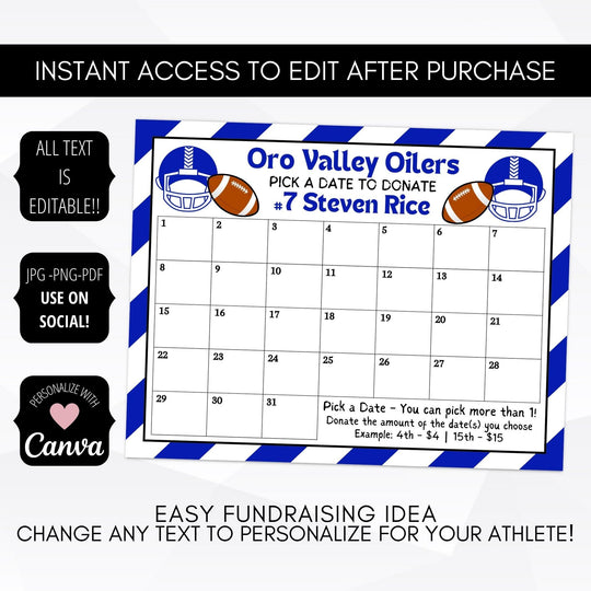 Football Pick a Date to Donate Calendar | Simple Desert Designs