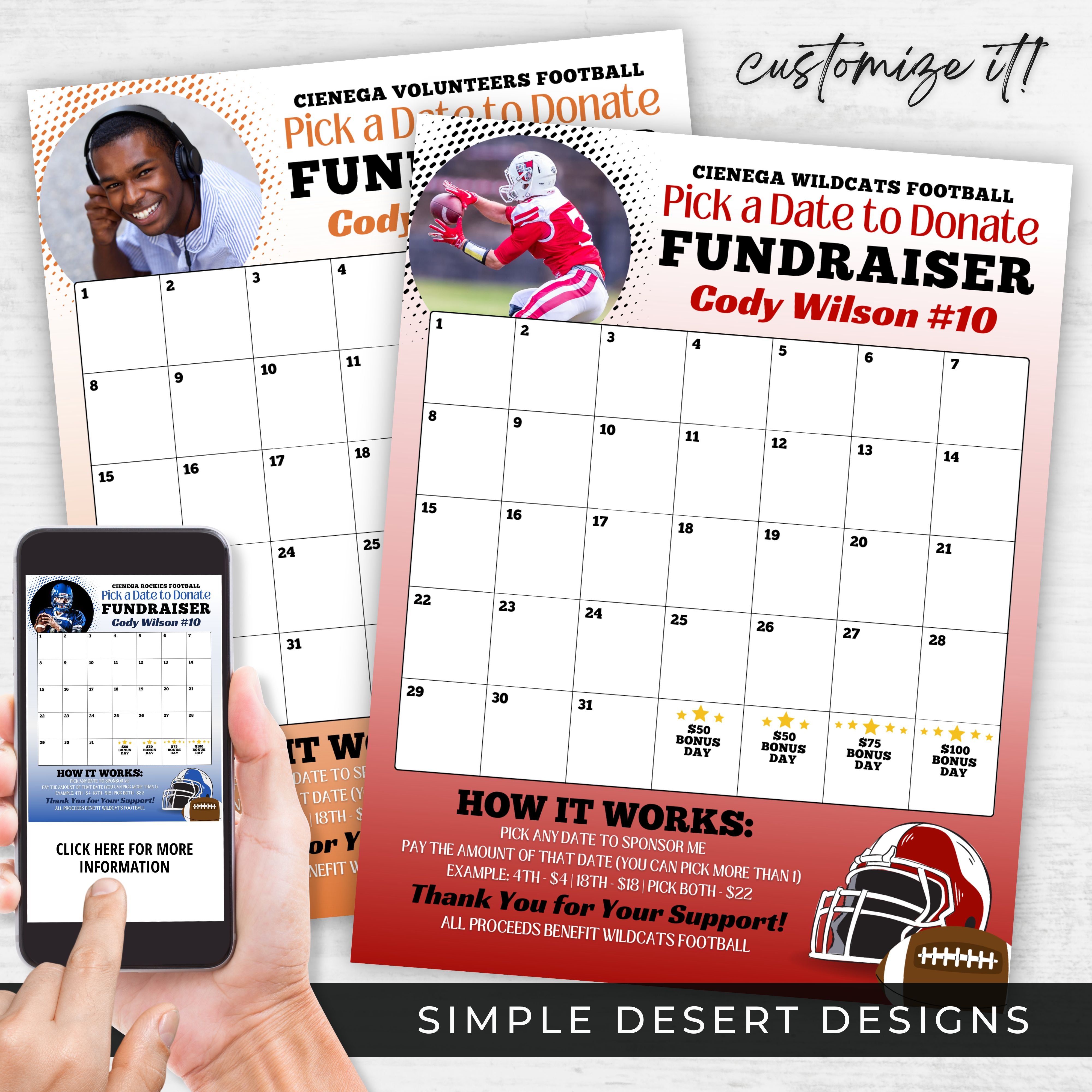 Football Calendar Fundraiser Pick A Date – Simple Desert Designs