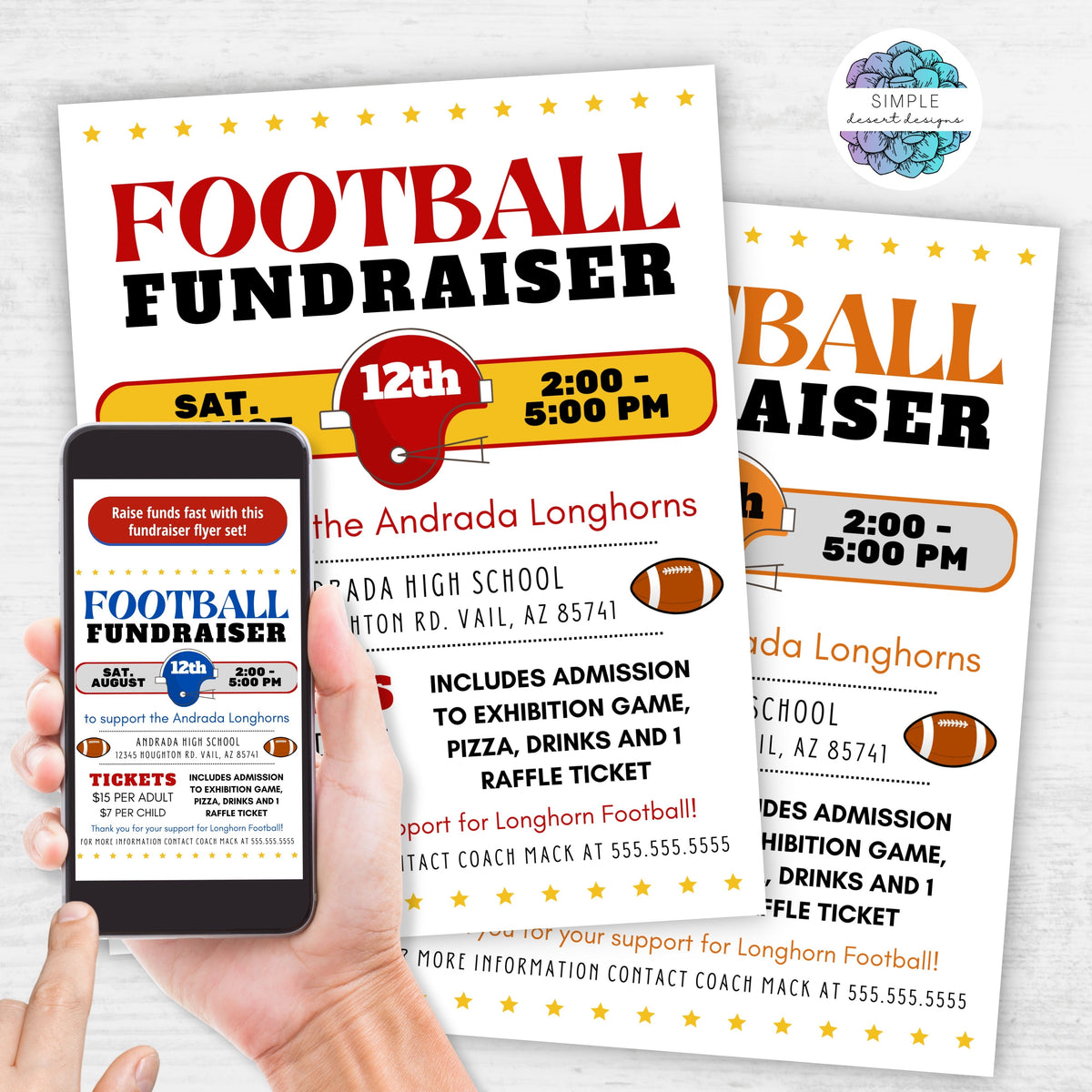 Football Team Fundraiser Flyer Templates - Simple Desert Designs