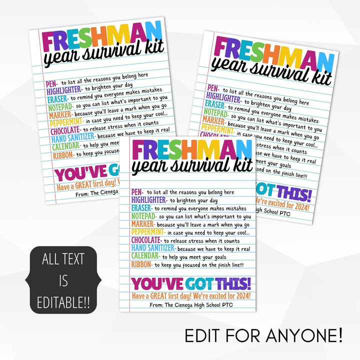Freshman Survival Kit Gift Tag | Simple Desert Designs