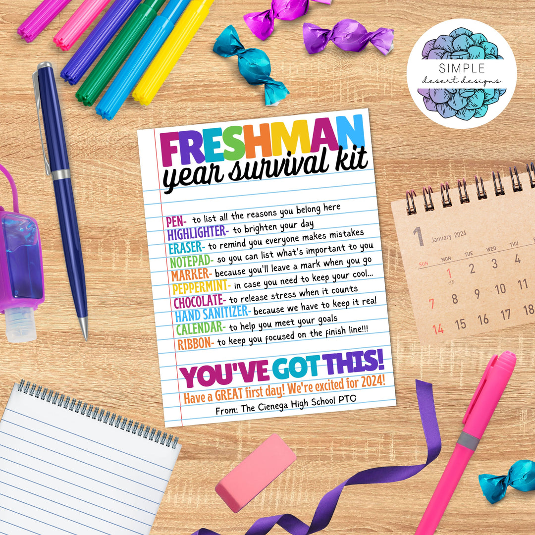 Freshman Survival Kit Gift Tag | Simple Desert Designs