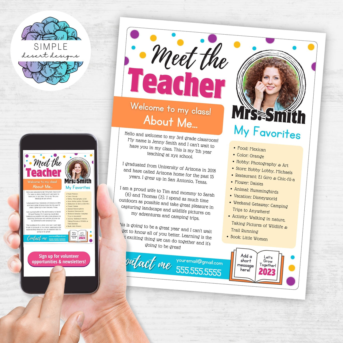 Meet the Teacher Flyer Template for Teachers - Simple Desert Designs
