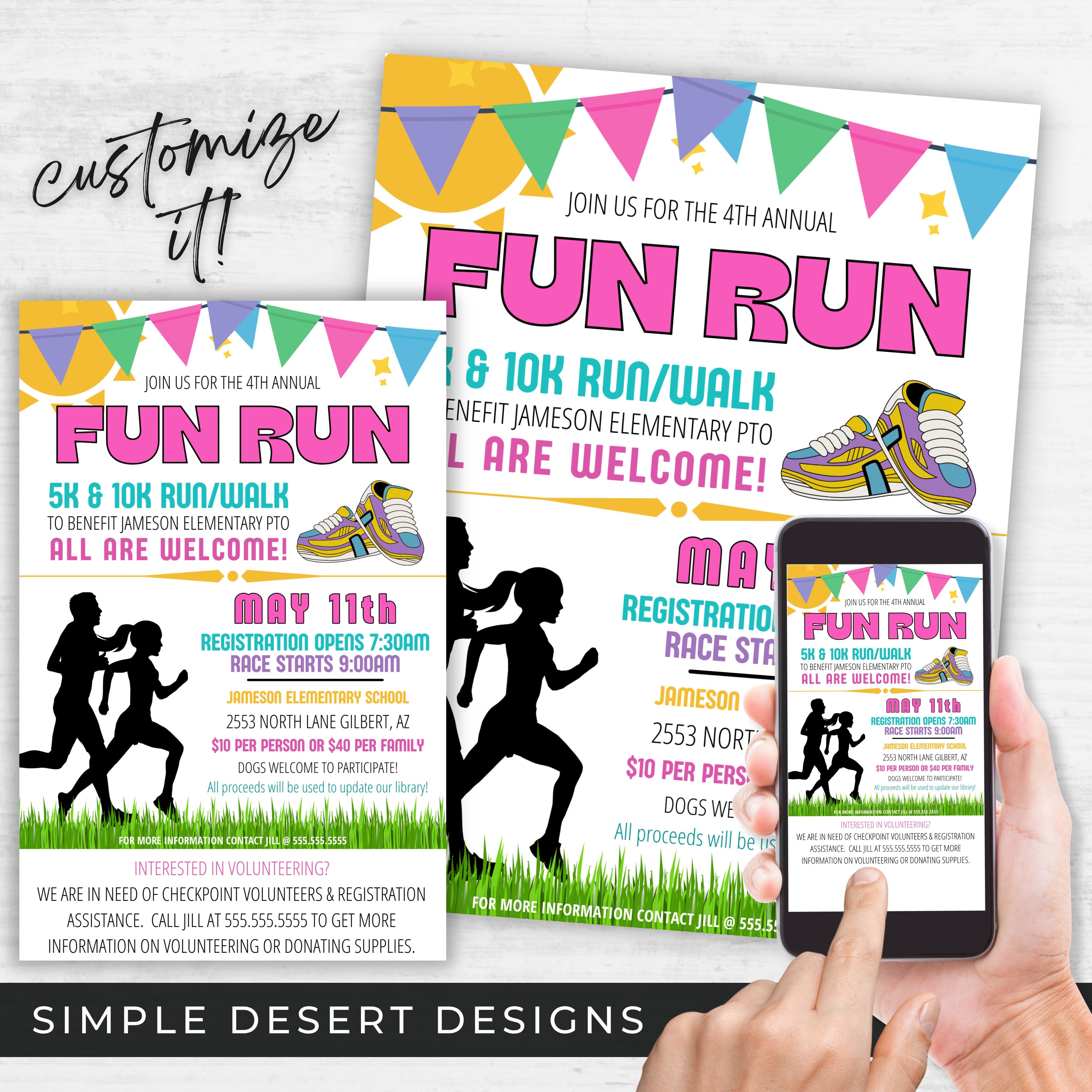 Fun Run Fundraiser Flyer Invite Set – Simple Desert Designs