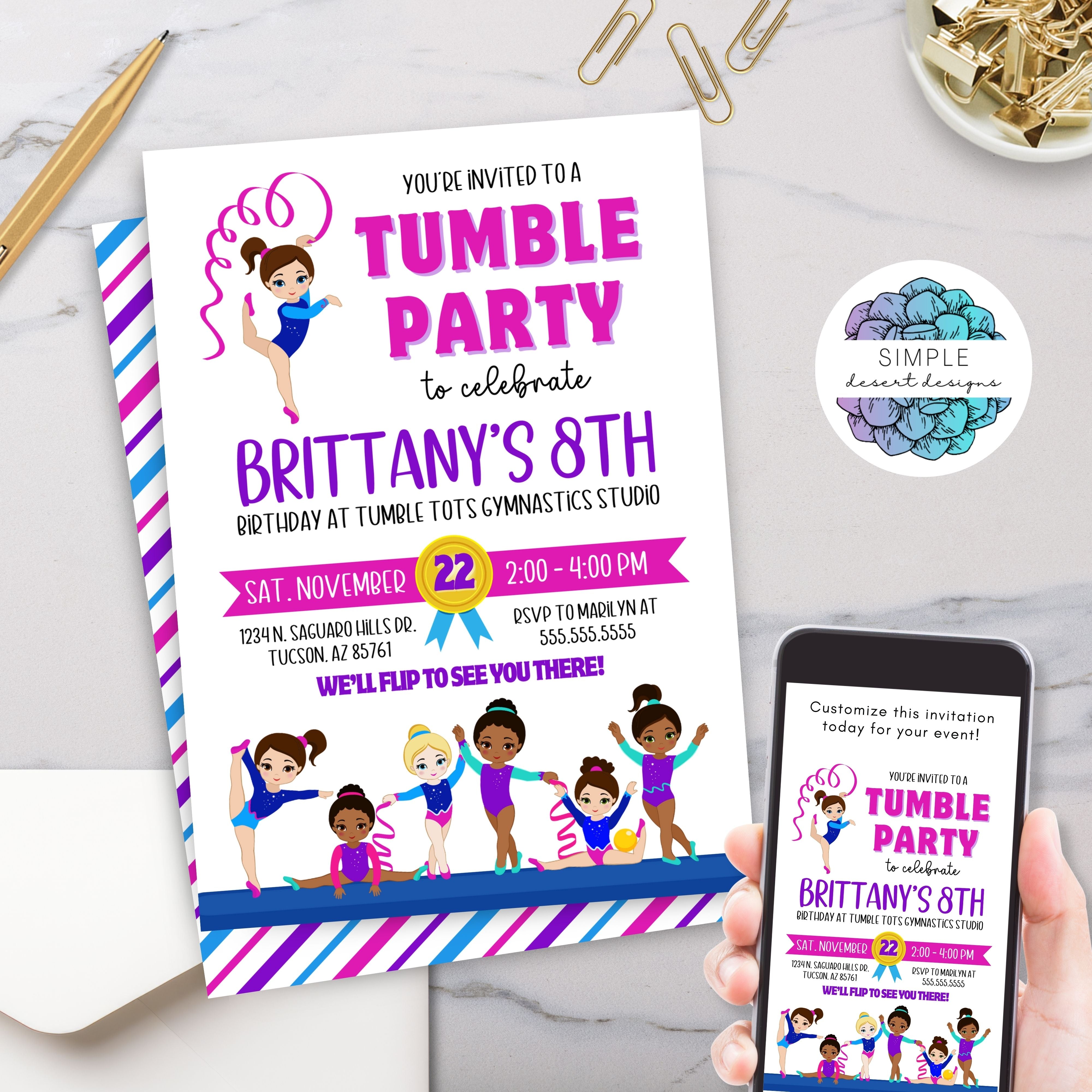 Fun Tumble Birthday Party Invitation – Simple Desert Designs