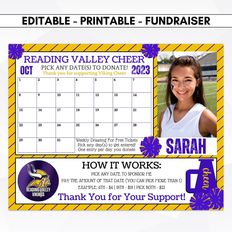Cheerleading Calendar Template Editable – Simple Desert Designs