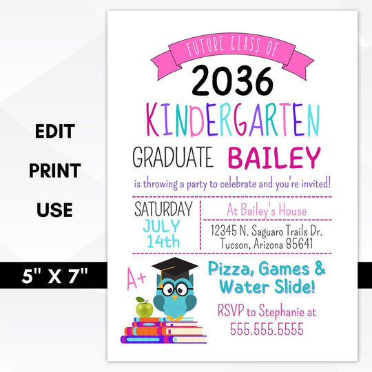 Girly Kindergarten Graduation Invitation – Simple Desert Designs