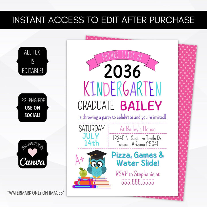 Girly Kindergarten Graduation Invitation – Simple Desert Designs