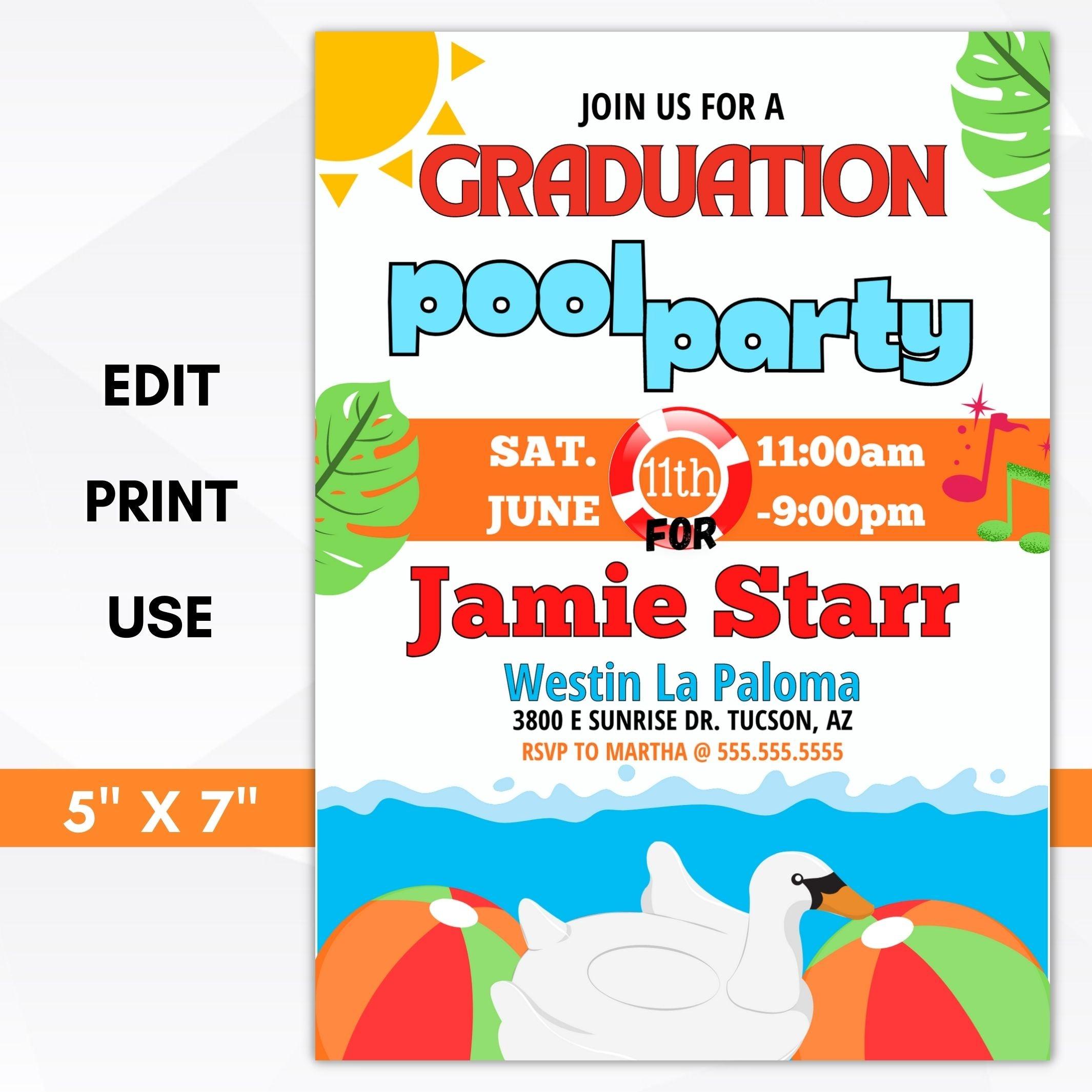 Pool Party Graduation Announcement Invite – Simple Desert Designs