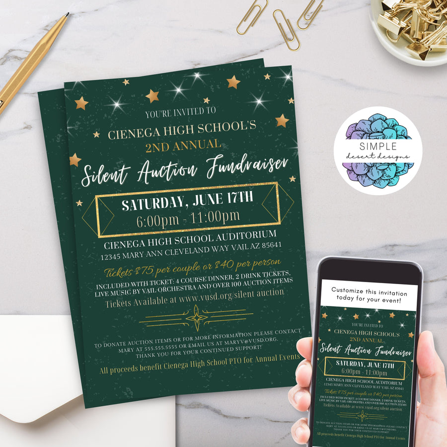 Green Auction Fundraiser Invitation – Simple Desert Designs