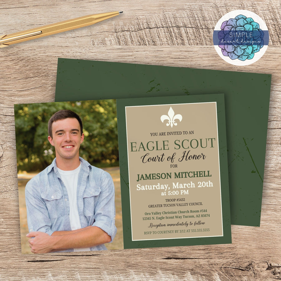 Green Tan Scouts Court of Honor Invitation | Simple Desert Designs