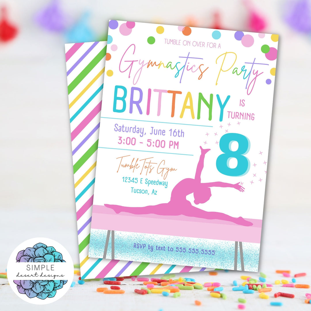 Gymnastics Birthday Invite | Simple Desert Designs