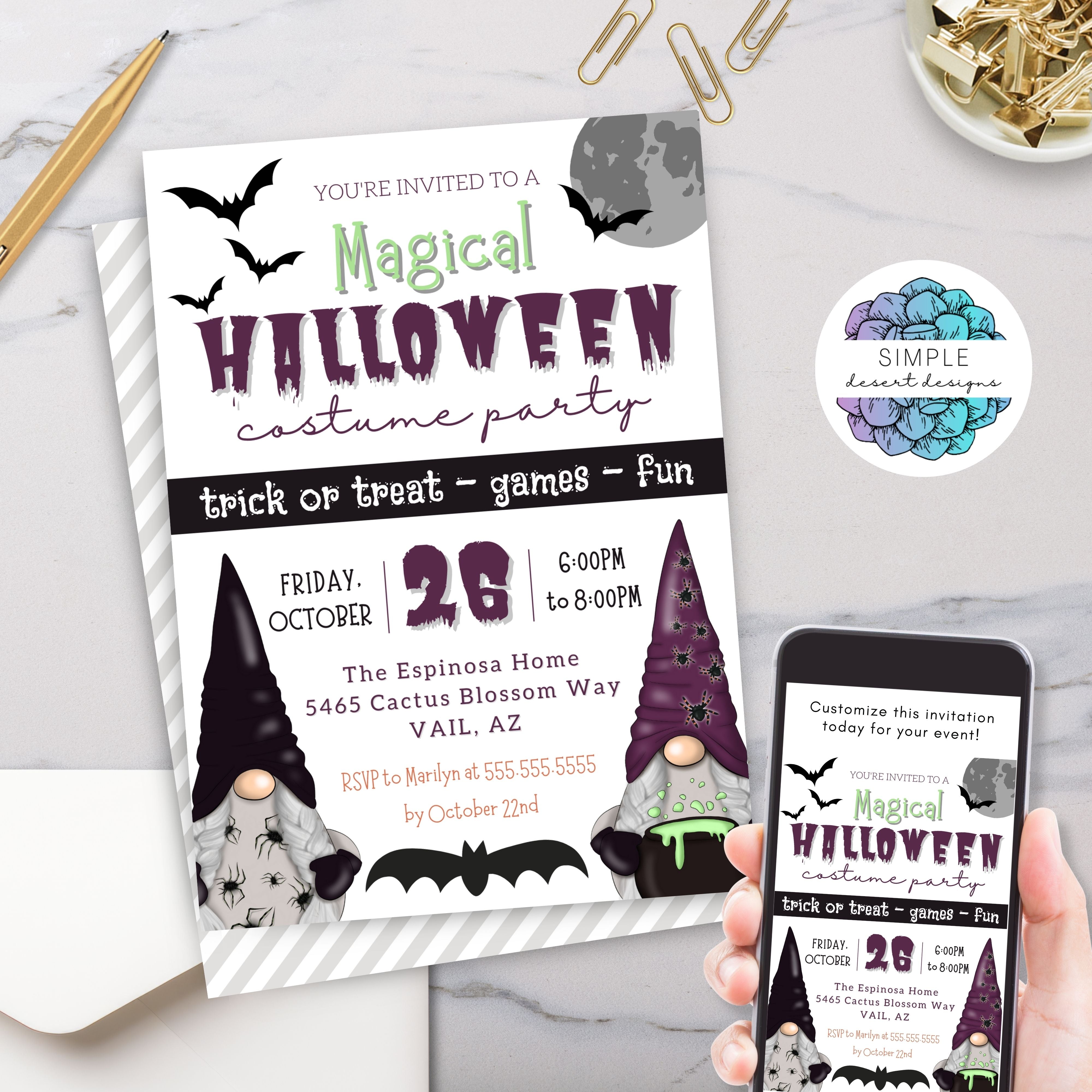 Halloween Gnome Costume Party Invitation – Simple Desert Designs