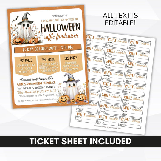 Halloween Raffle Fundraiser Flyer Ticket Sheet | Simple Desert Designs