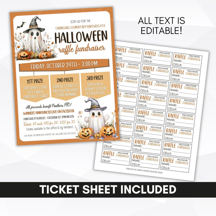 Halloween Raffle Fundraiser Flyer Ticket Sheet | Simple Desert Designs