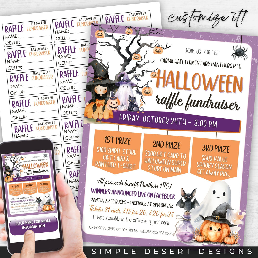 Halloween Raffle Tickets Flyer Combo | Simple Desert Designs