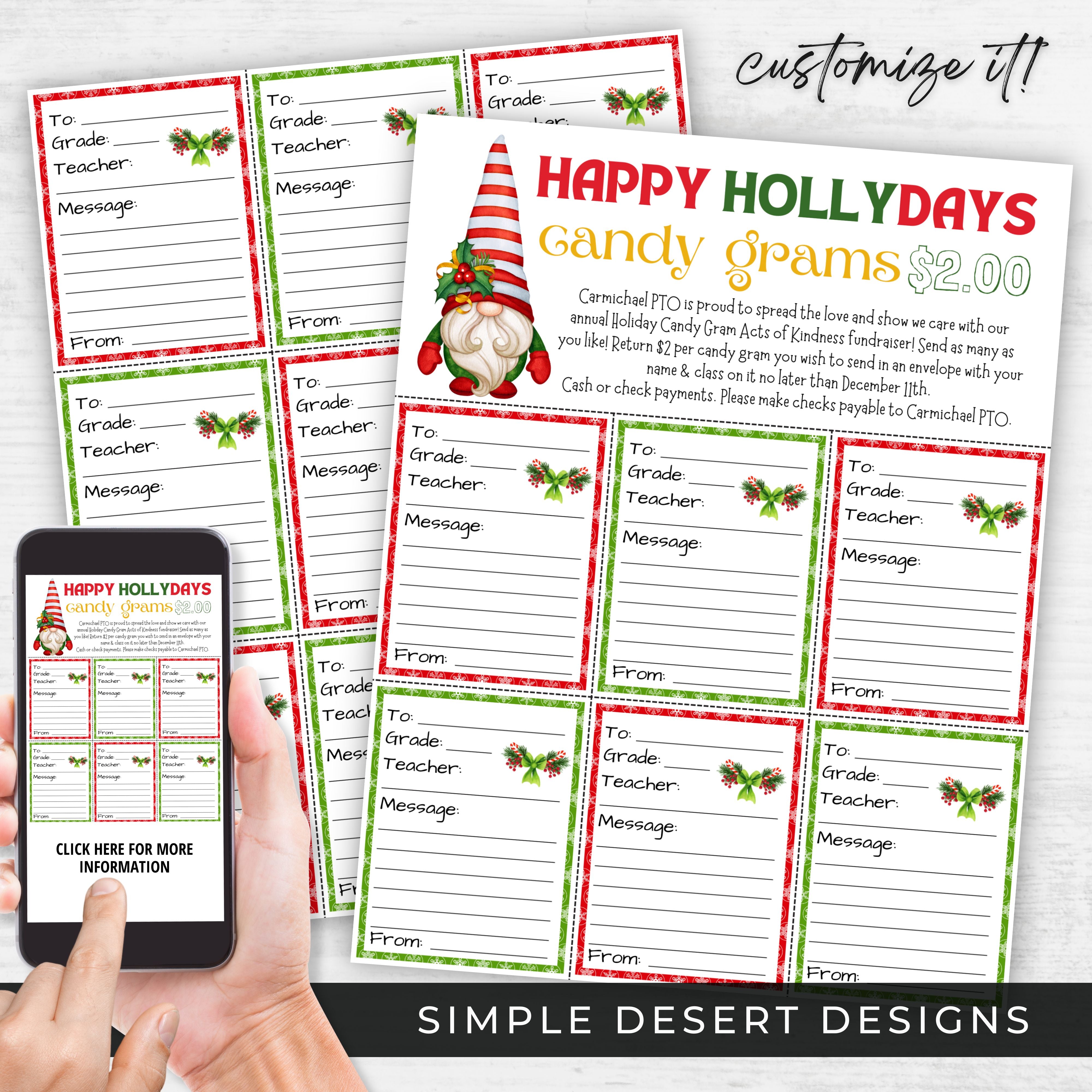 Happy Hollydays Candy Gram Sheet – Simple Desert Designs