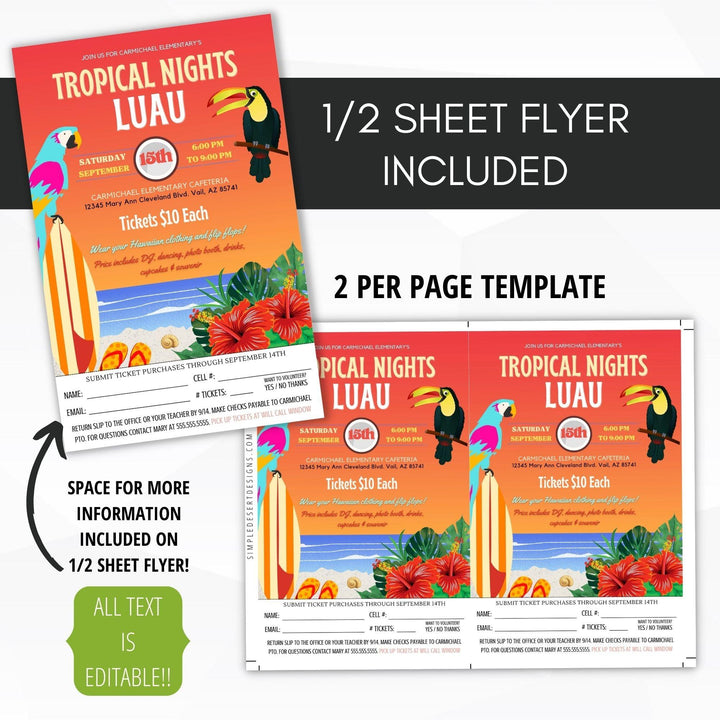 Hawaiian Luau Charity Event Flyer Bundle | Simple Desert Designs