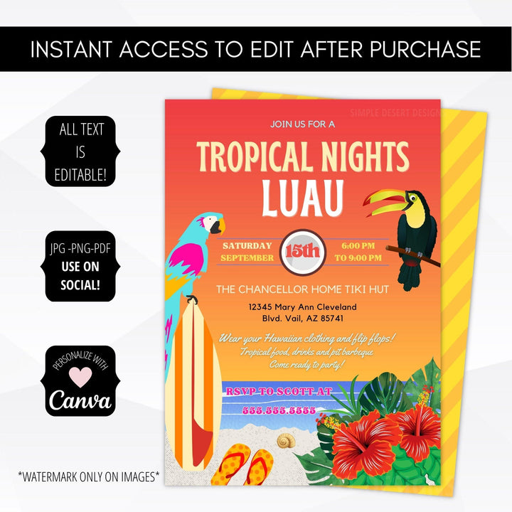 Hawaiian Luau Party Invite | Simple Desert Designs