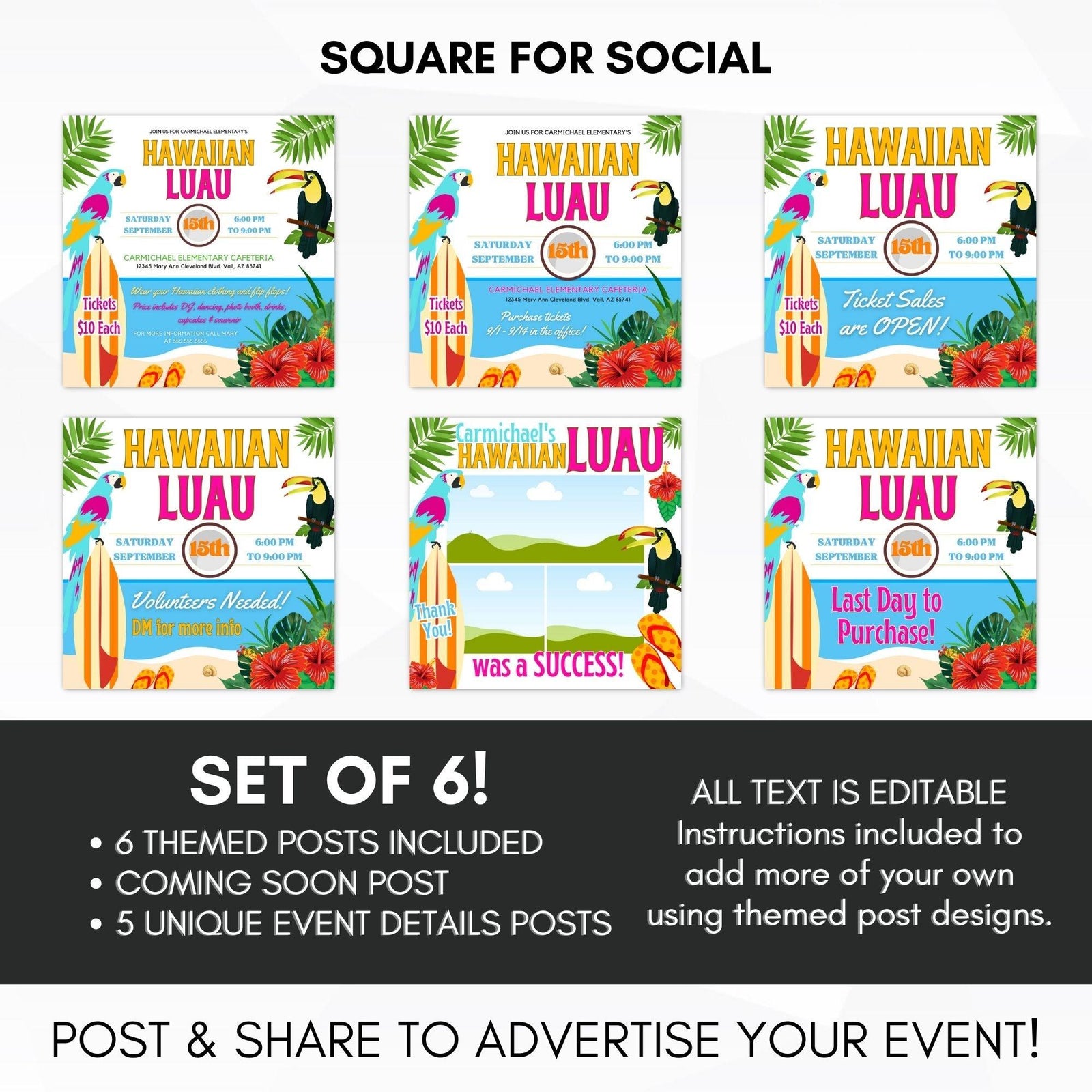 Hawaiian Luau Fundraiser Flyer & Ticket Bundle - Simple Desert Designs