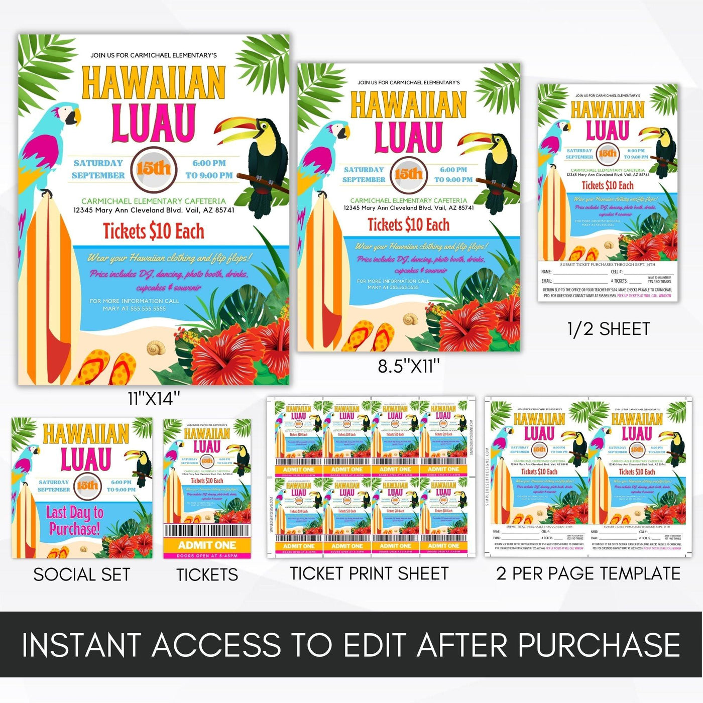 Hawaiian Luau Fundraiser Flyer & Ticket Bundle - Simple Desert Designs
