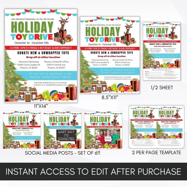 Holiday Toy Drive Flyer Poster Social Bundle | Simple Desert Designs
