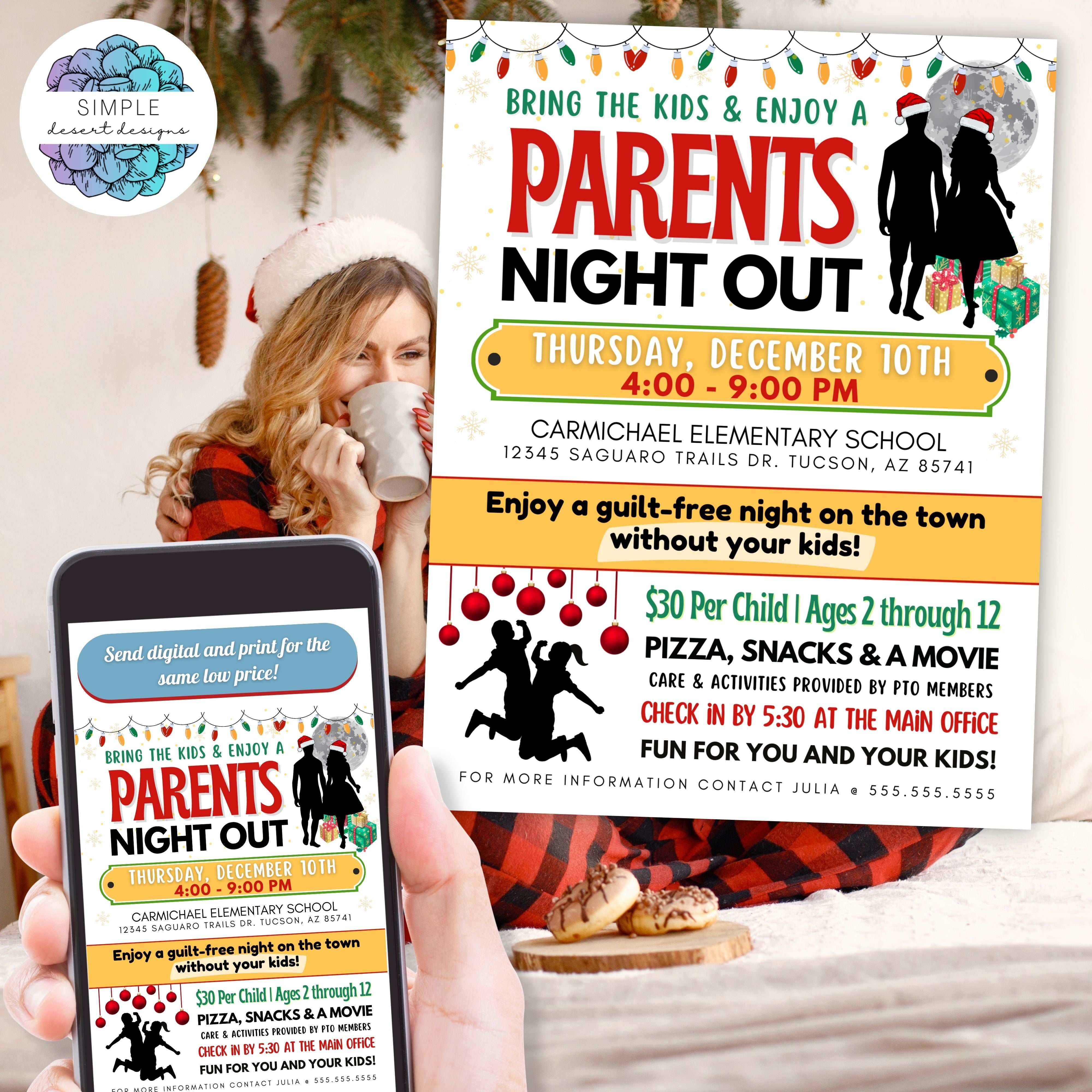 Holiday Parents Night Out Flyer – Simple Desert Designs