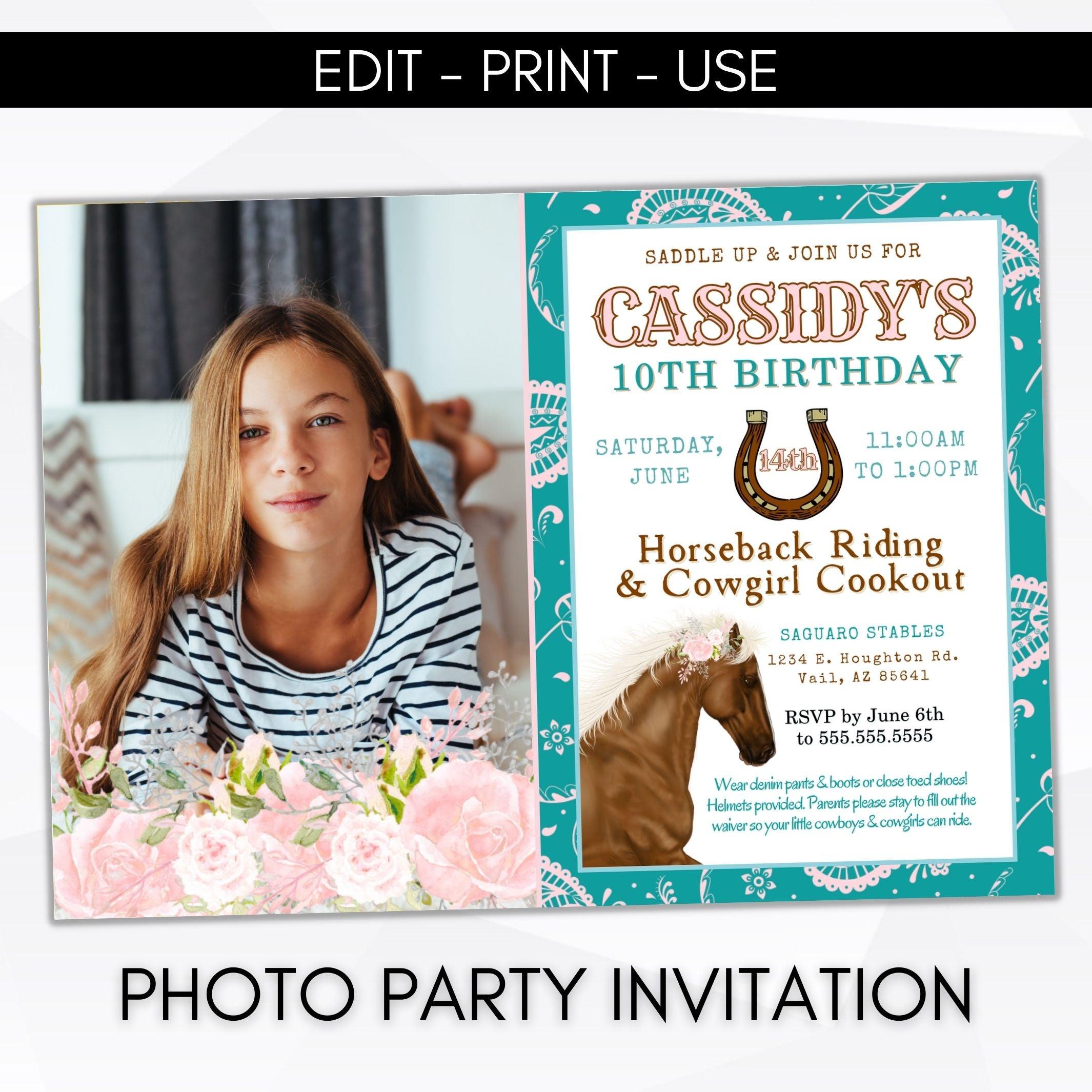 Horse Printable Party Invitations With Photo Horse Birthday Invitation