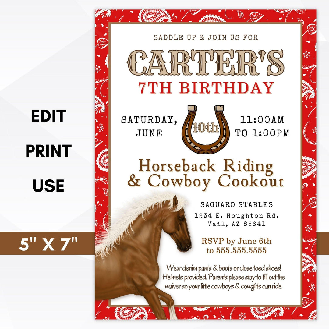Red Horseback Riding Party Invitation | Simple Desert Designs