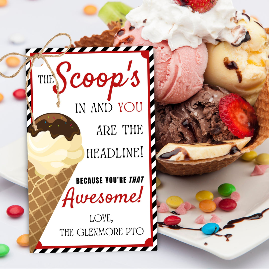 Ice Cream Scoop School PTO PTA PTC Thank You Appreciation Gift Tag ...
