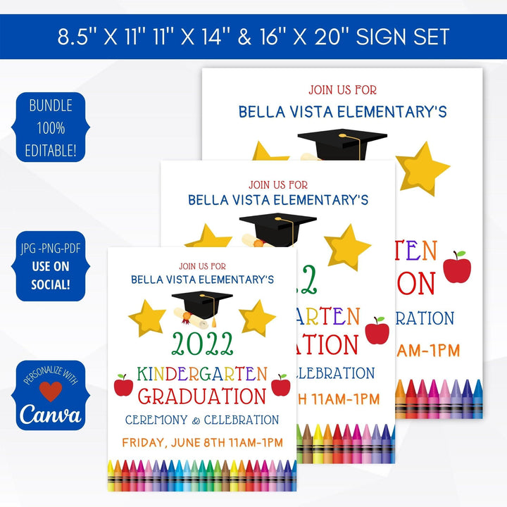 Kindergarten Grad Ceremony Invite Program Diploma Sign Bundle | Simple ...