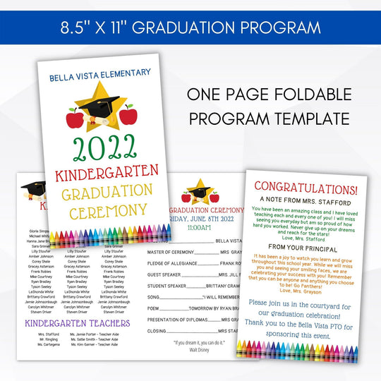 Kindergarten Grad Ceremony Invite Program Diploma Sign Bundle | Simple ...