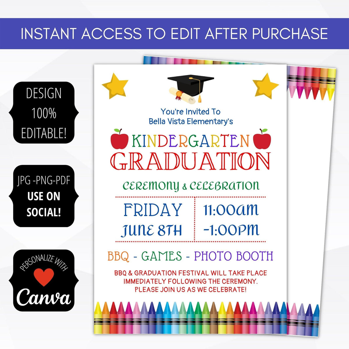 Editable Kindergarten Graduation Invitation – Simple Desert Designs