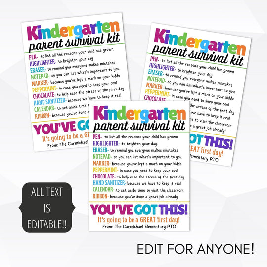 Kindergarten Parent Survival Kit Gift Tag | Simple Desert Designs