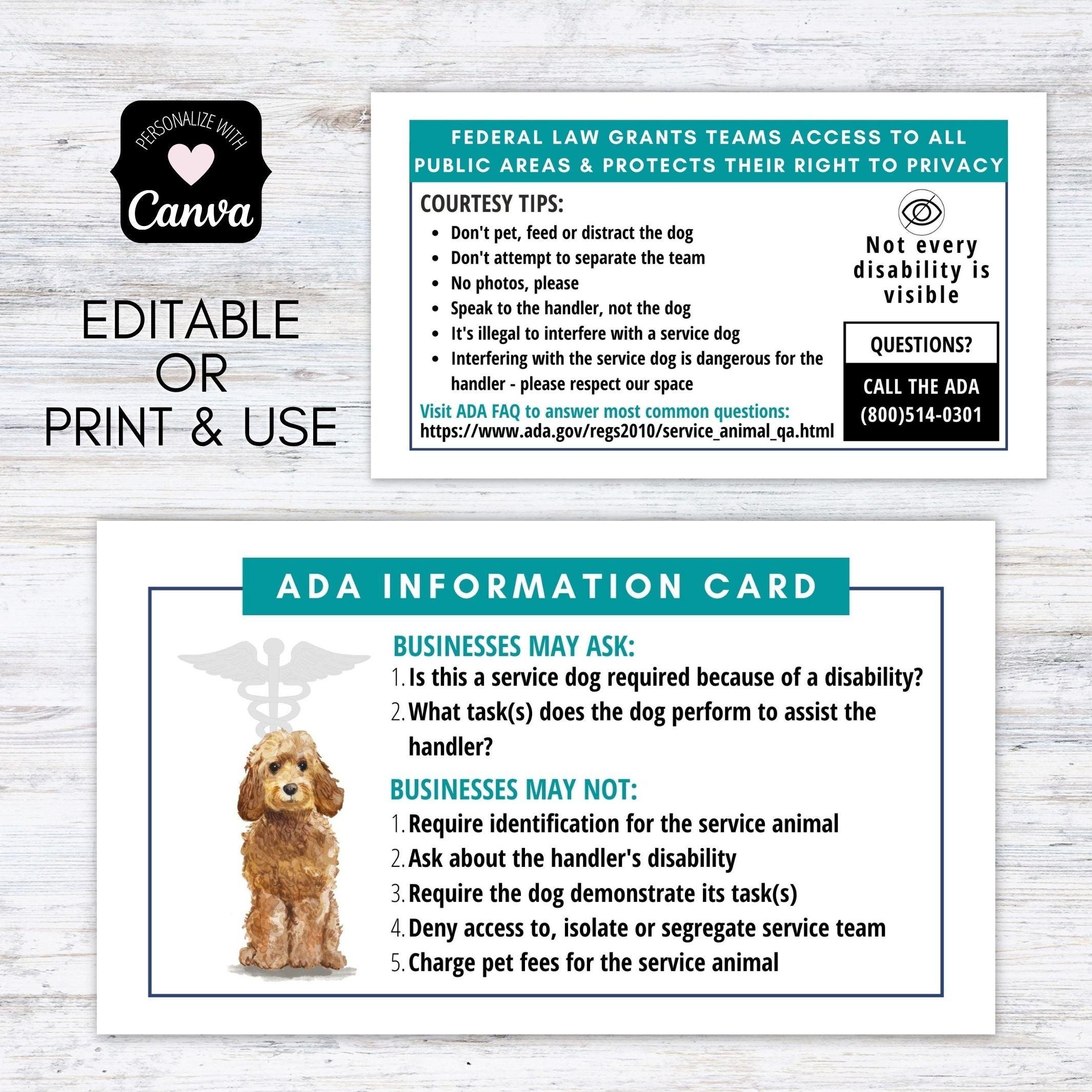 Labradoodle Service Dog ADA Law Cards – Simple Desert Designs