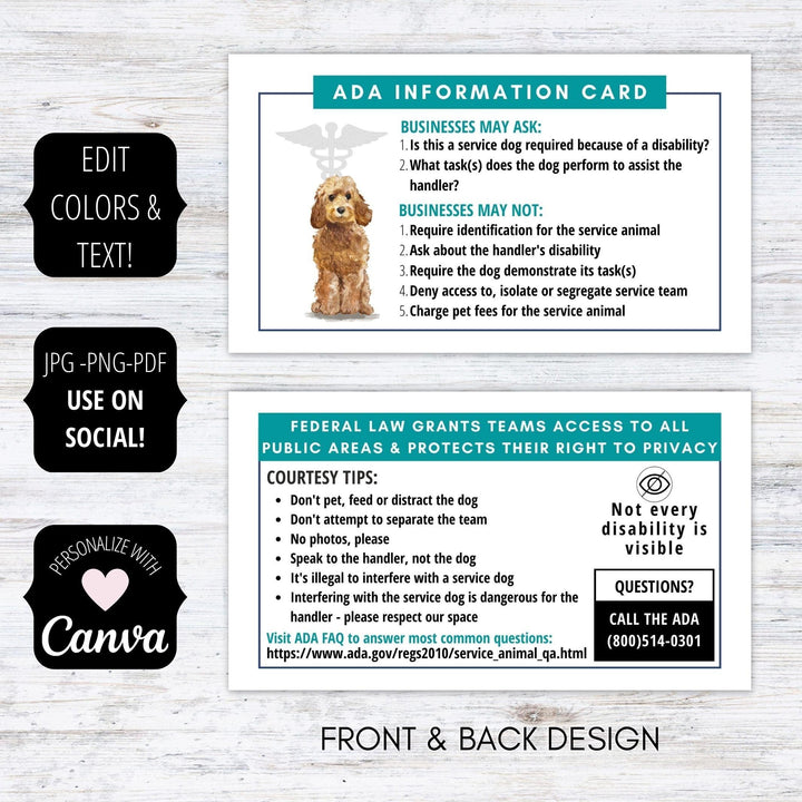 Labradoodle Service Dog ADA Law Cards – Simple Desert Designs