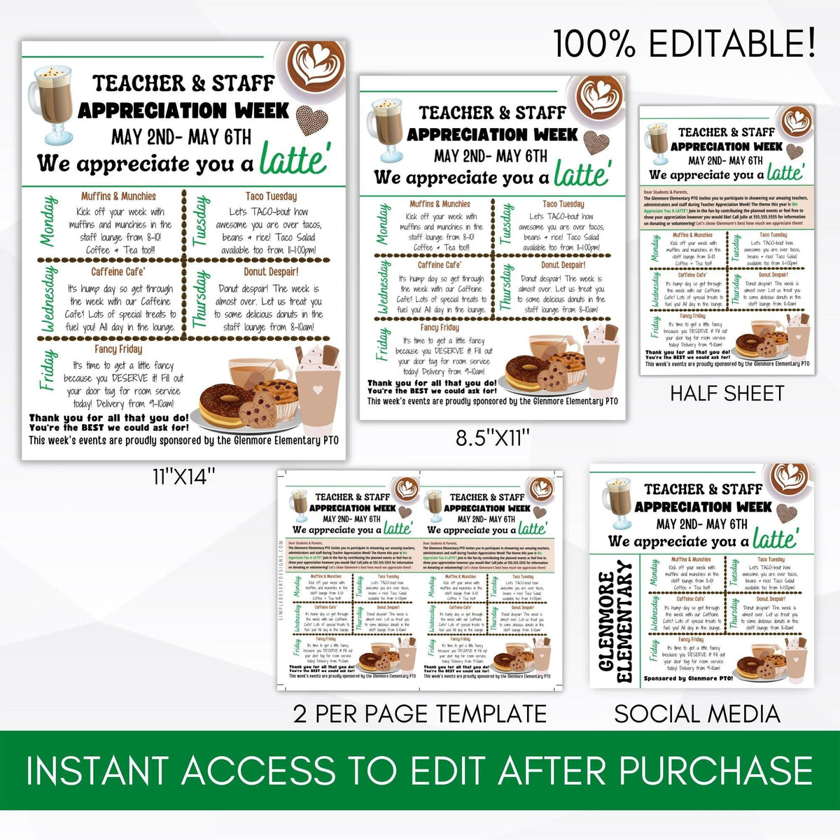 Latte Coffee Teacher Appreciation Sign Set - Simple Desert Designs