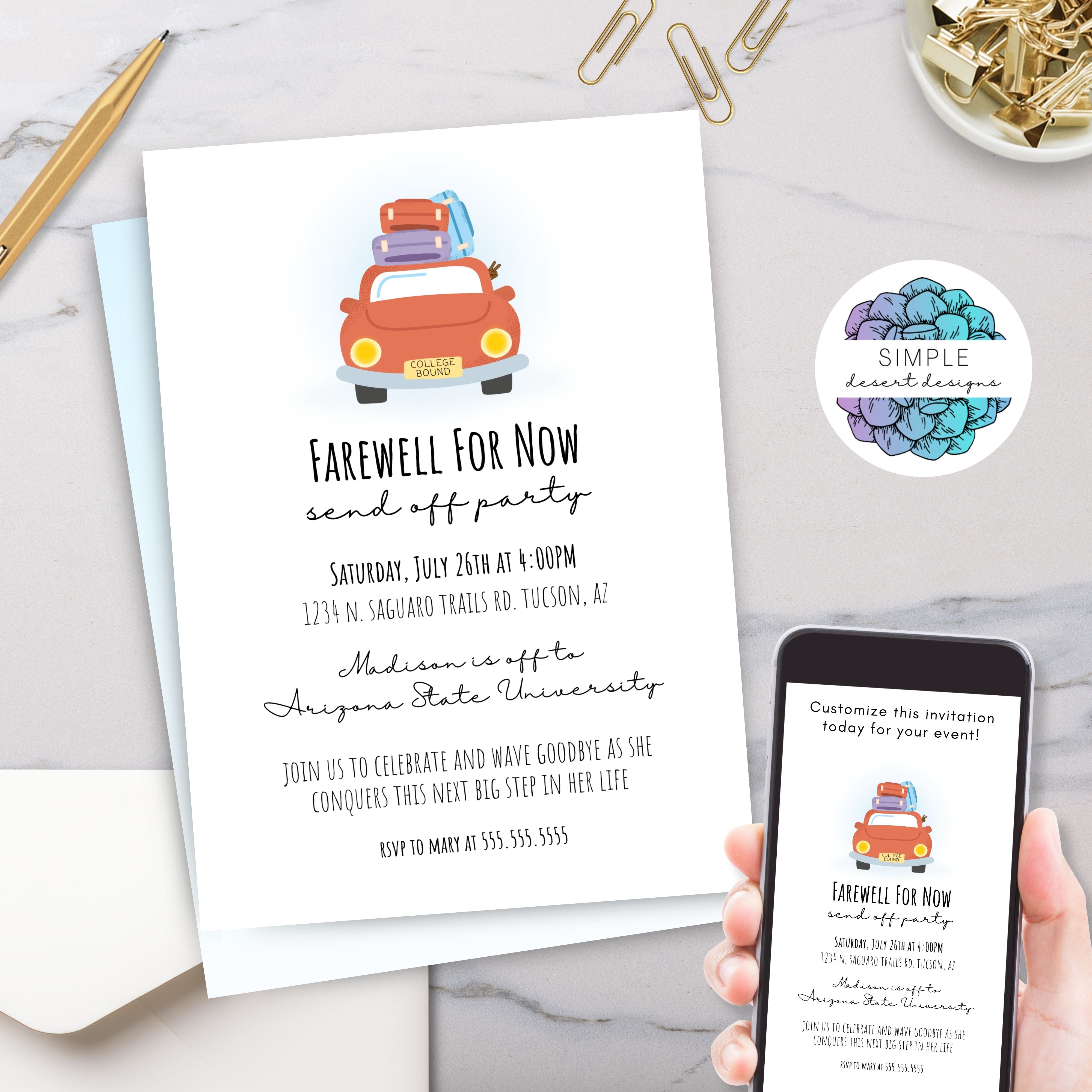 Leaving for College Party Invitation – Simple Desert Designs