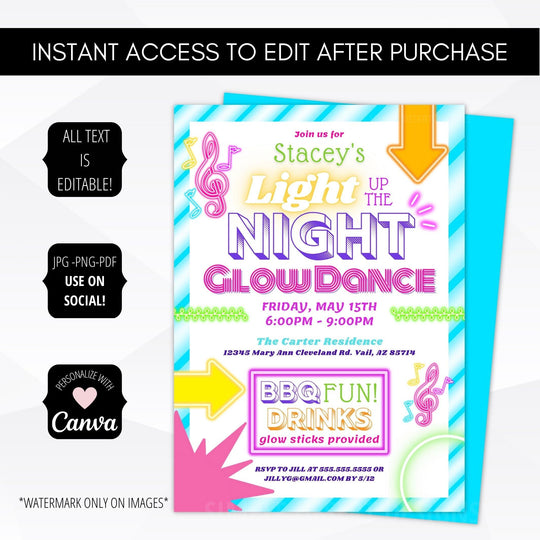 Light Up Glow Dance Party Invitation – Simple Desert Designs
